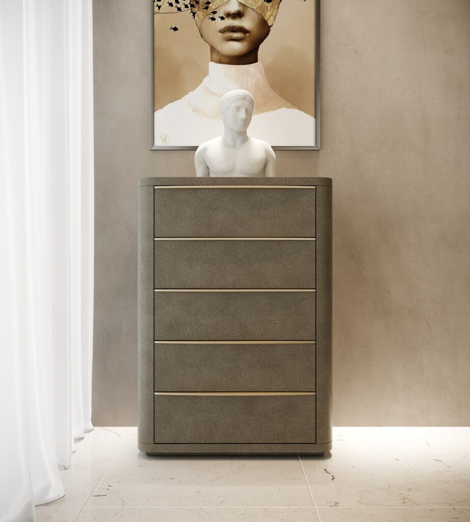 Modrest Lois - Modern Beige Shagreen + Brass Chest - Casa Design Furniture